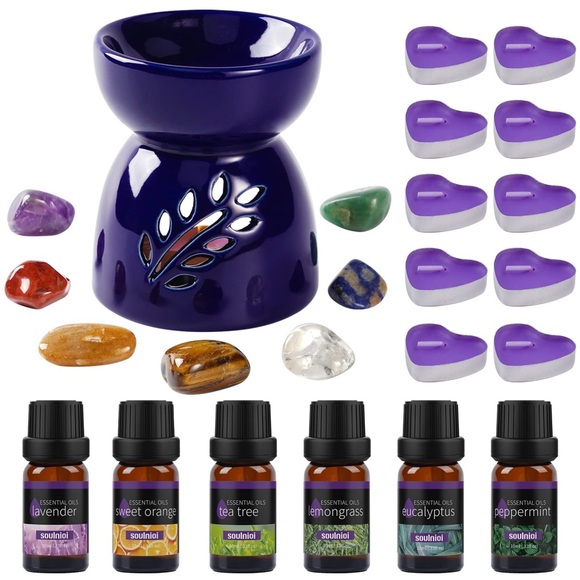 Other | Pure Essential Oils Set With Ceramic Tealight Burner 7 Chakra ...